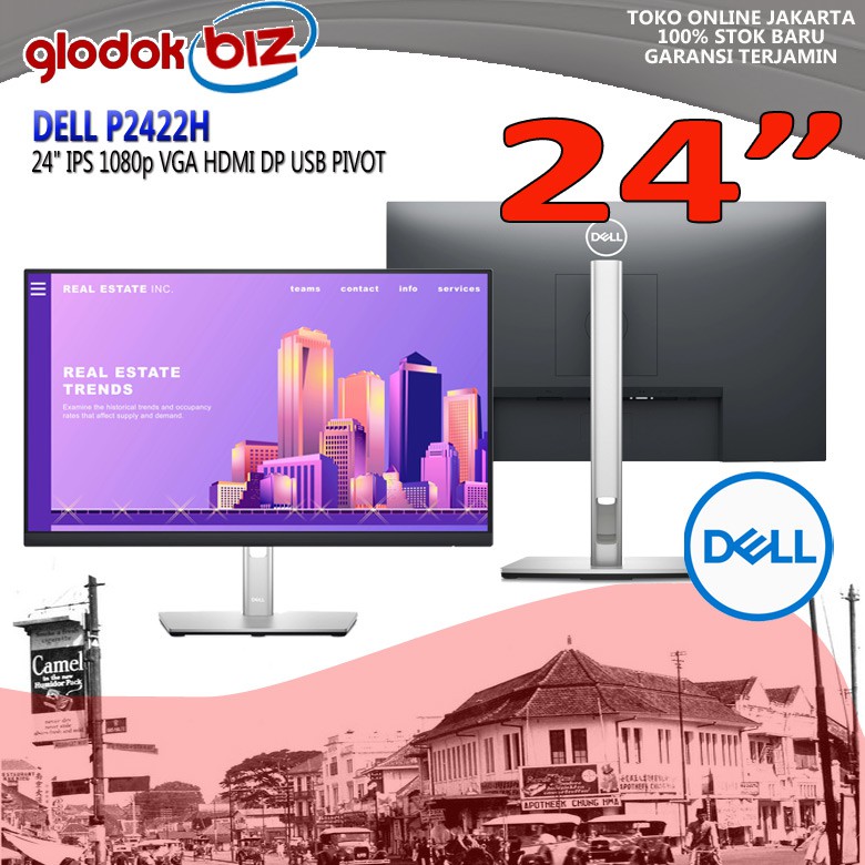 Jual Monitor LED 24" DELL P2422H IPS 1080p VGA HDMI DP USB PIVOT P2422 ...