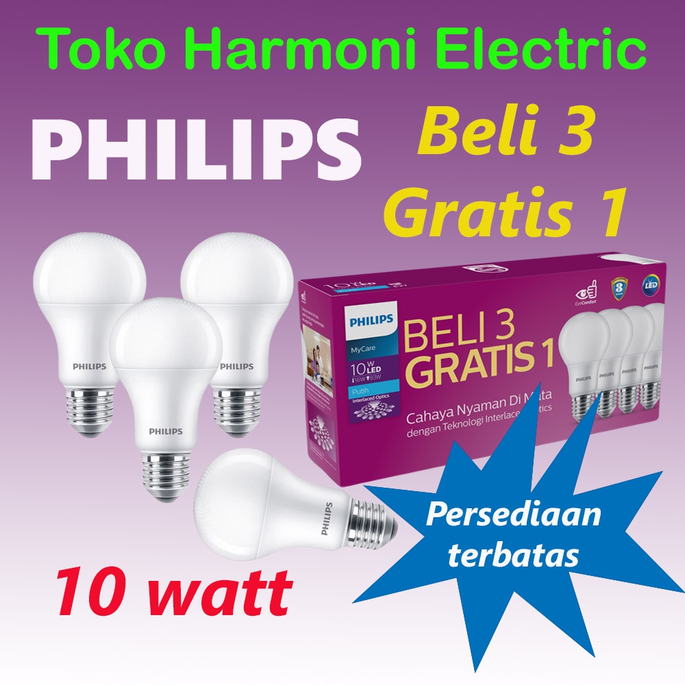 Jual Lampu LED Philips Multipack 10 watt 6500K Putih BELI 3 GRATIS 1 Indonesia|Shopee Indonesia