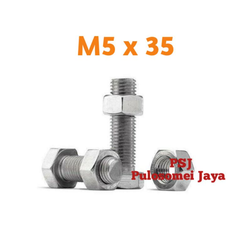 Jual Baut Mur Hex Stainless Steel 304 Size M5 x 35 mm | Shopee Indonesia