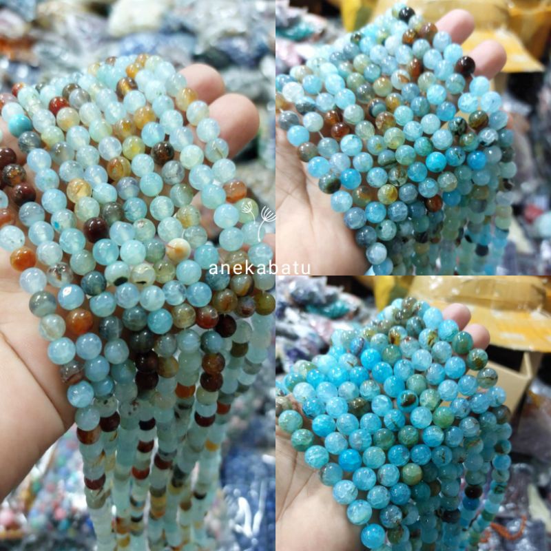 Jual Manik Batu Alam Warna Akua Serat Uk,6,8,10mm Model Bulat | Shopee ...