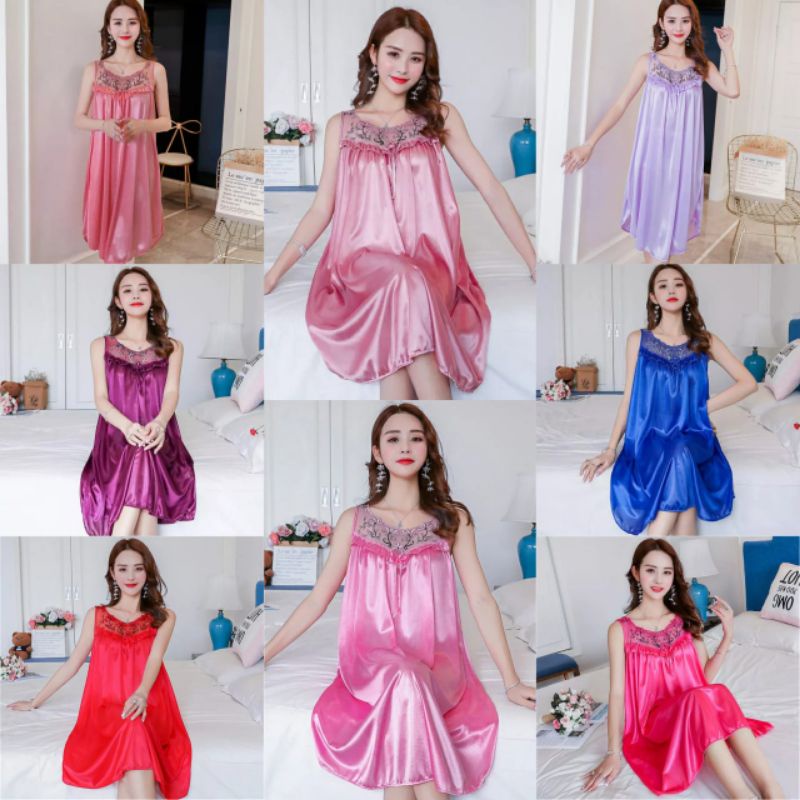 Daster satin jumbo brukat import / daster sexy wanita / daster brukat ...