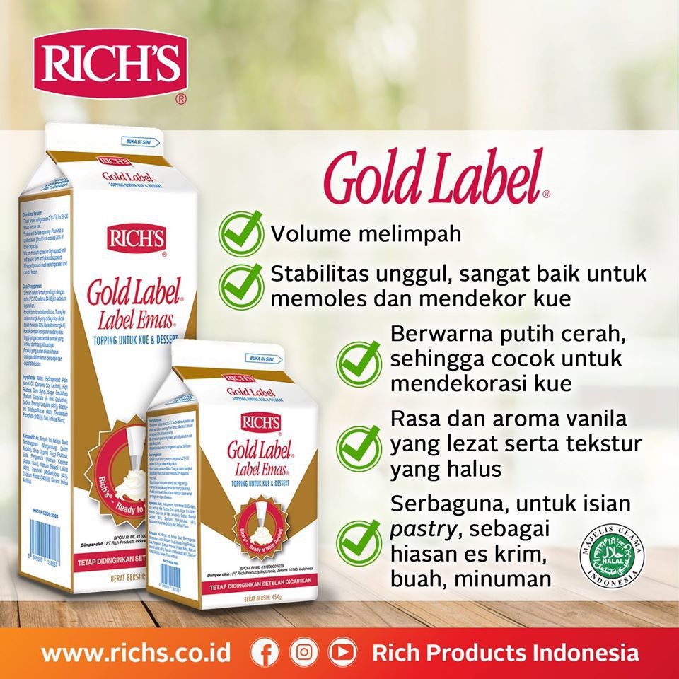 Jual RICH Gold label Whipping cream topping kue minuman | Shopee Indonesia