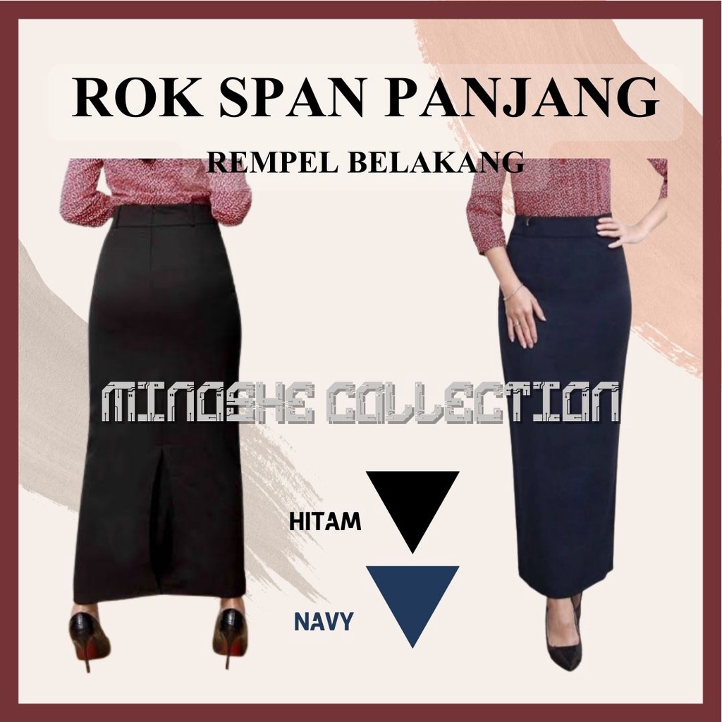 Jual MINOSHE Rok Kain Panjang Span Rempel Hitam Biru Dongker Navy Kerja ...
