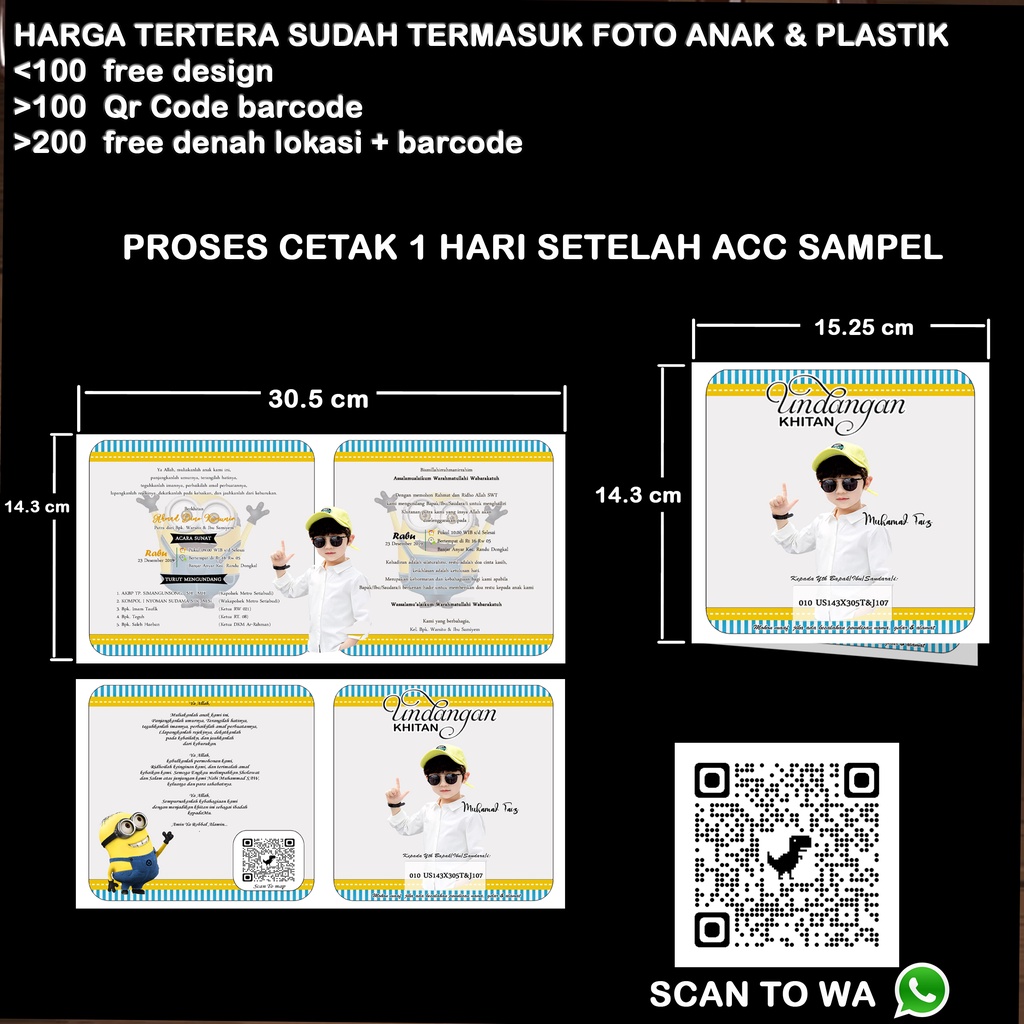 Jual cetak PRINT undangan sunat 010 US143X305T&J107 free plastik tambah ...