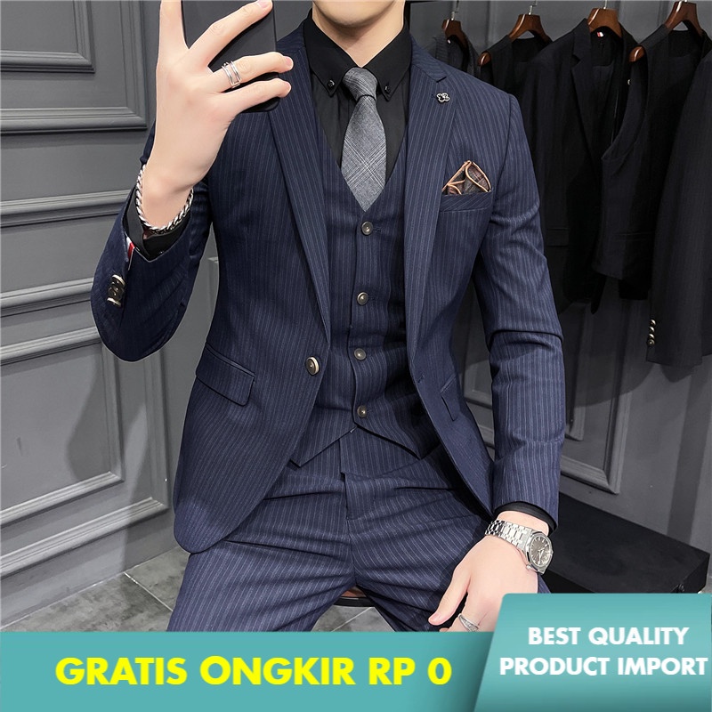 Jual Jas Pria Setelan Jas Pria Pria Setelan Jas Tiga Potong Korea Slim ...