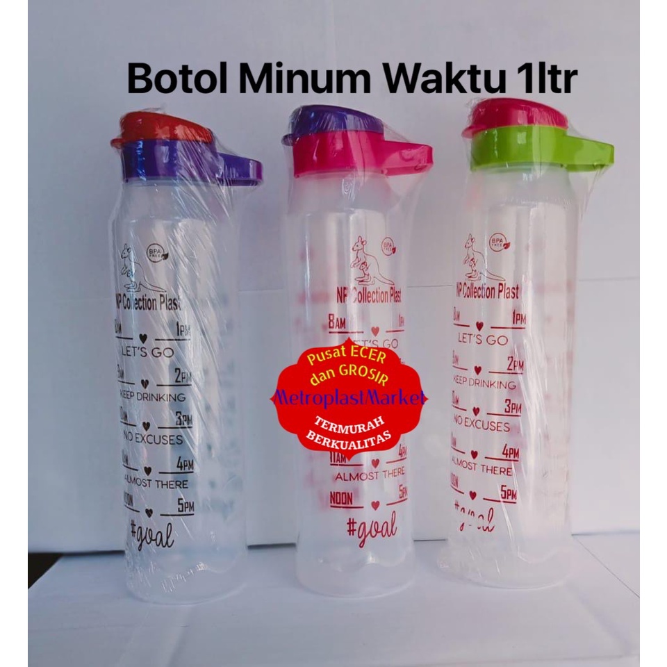 Jual Botol minum 1 liter viral botol minum takar 1000ml botol 1liter ...