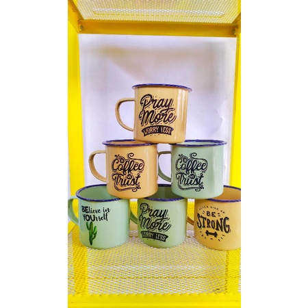 Jual gelas enamel 7 cetak decal (custom min 12 pcs) | Shopee Indonesia