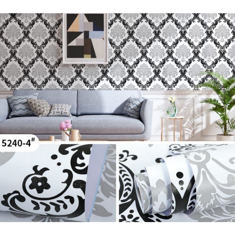 Jual STIKER WALLPAPER BATIK HITAM SILVER \\ STIKER DINDING BATIK HITAM ...