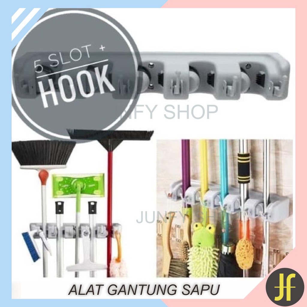 Jual J636 Alat gantung sapu pel 5 slot / alat gantung sapu di tembok ...