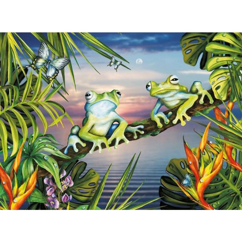 Jual hiasan dinding lukisan cetak katak diranting pohon plus bingkai ...