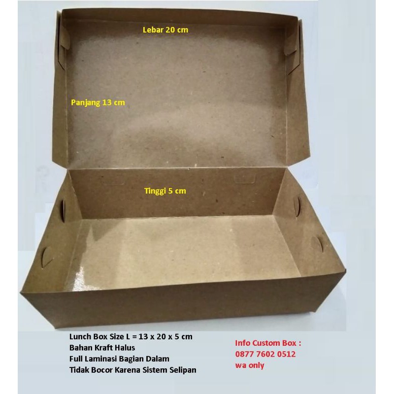 Jual LUNCH BOX KRAFT DUS KEMASAN KOTAK MAKANAN Size L 13 x 20 x 5 cm ...