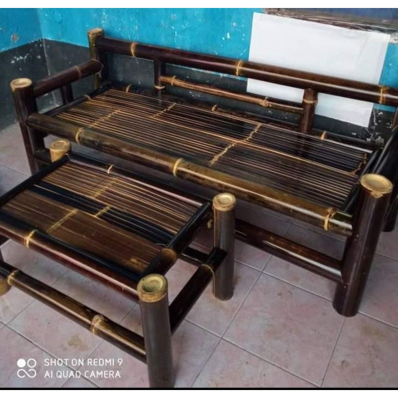 Jual bale plus meja bambu hitam, kursi tamu, kursi tradisional, bale ...