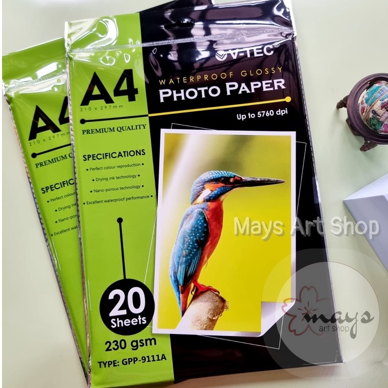 Jual Photo Paper Glossy A4 230 gsm V-Tec 1 pak / Kertas Foto Vtec ...