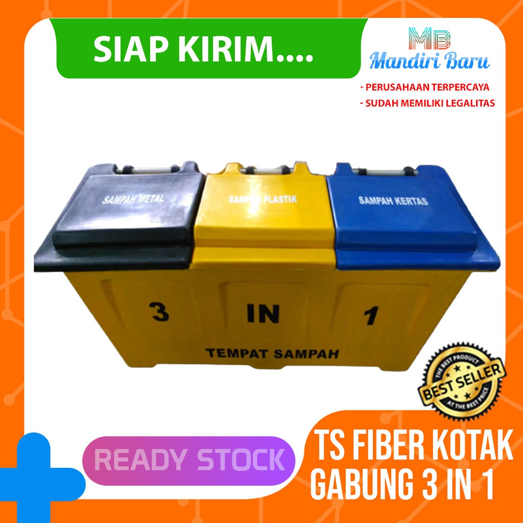 Jual Tempat Sampah Fiber Kotak Gabung 3 IN 1 150 Liter, Tong Sampah 3 ...