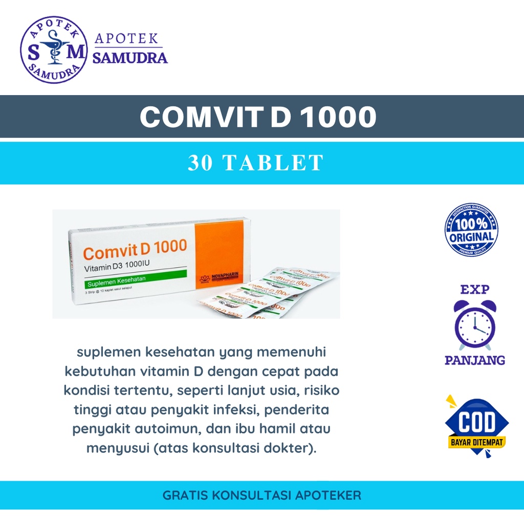 Jual COMVIT D 1000 Tablet - BOX isi 30 tablet (VItamin D3 1000 iu ...