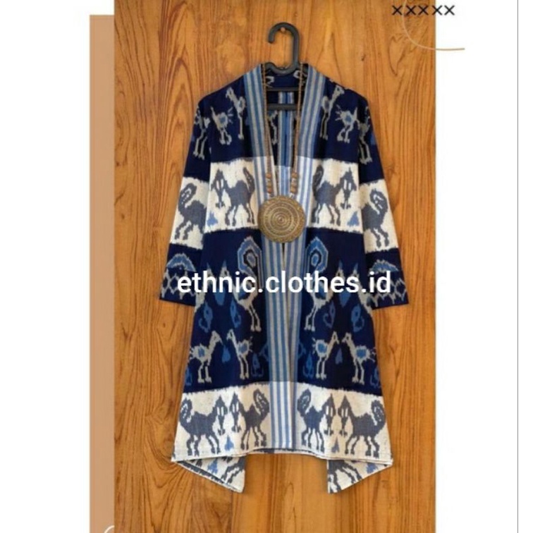 Jual long outer blazer wanita batik tenun sumba ntt biru exlusif ...