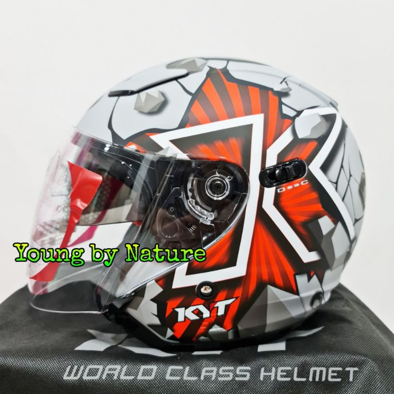 Jual Helm Half Face KYT DJ Maxi Double Visor #3 Asphalt Grey Red Fluo ...