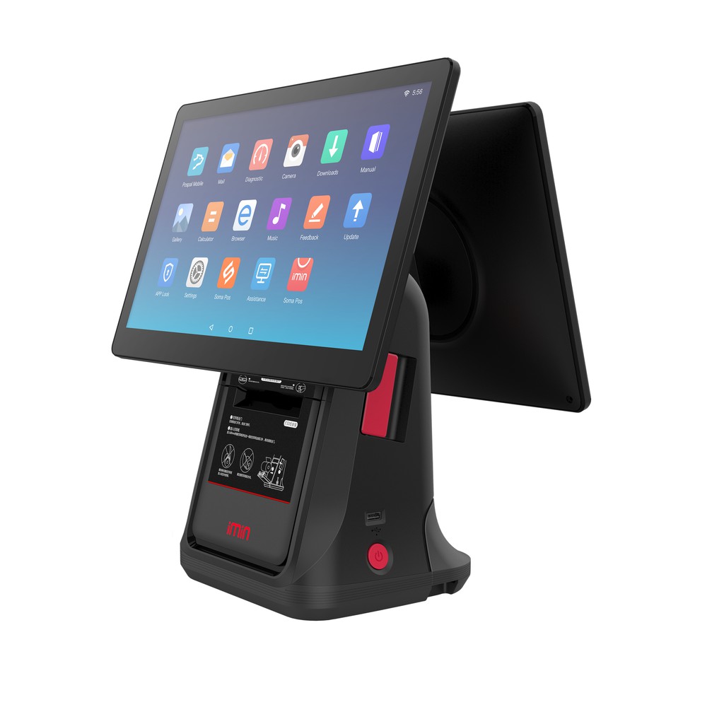 Jual Mesin Kasir Android Desktop POS Machine iMin D4 505 dengan Printer Thermal Dua Layar HD 15. ...
