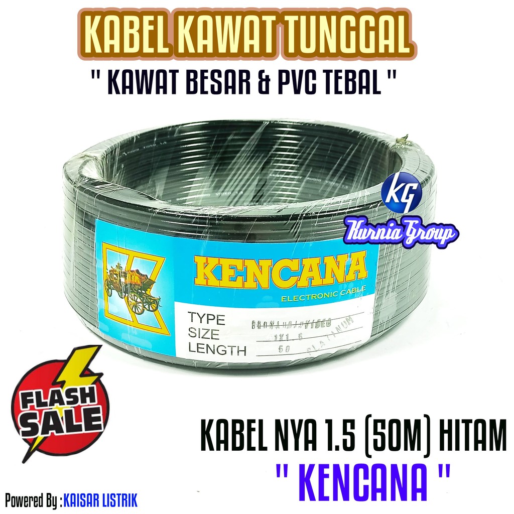 Jual Kabel NYA 1.5 KENCANA 50m Warna HITAM Kawat Tunggal KBL Listrik ...
