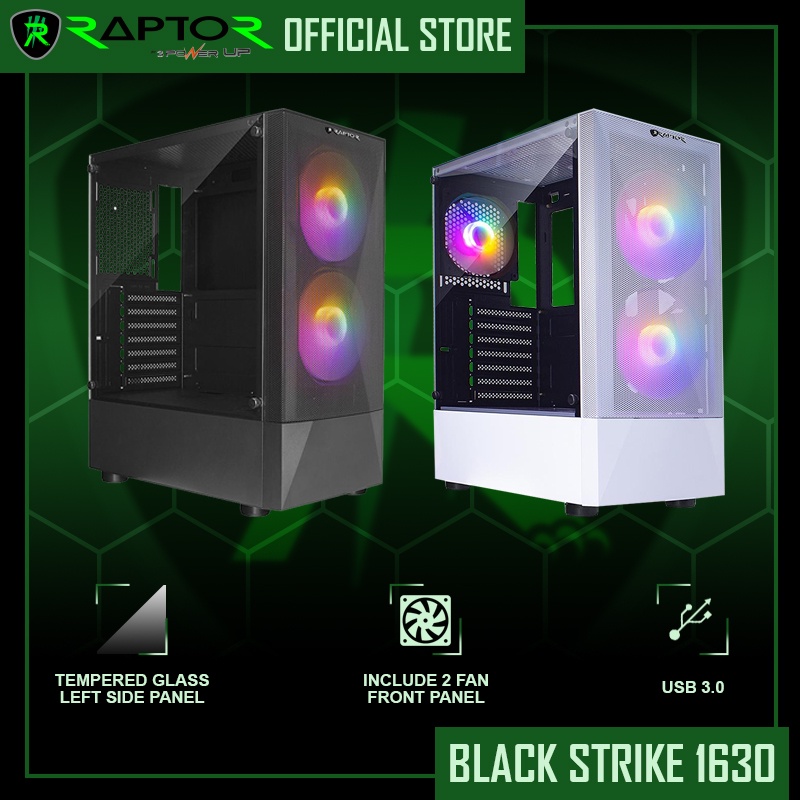 Jual Raptor Gaming Case Black Strike 1630 include 2 FAN RGB Tempered ...