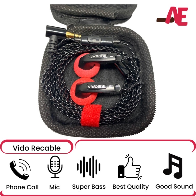 Jual Vido Recable With Mic Earphone Black Braid Cable [VIDO LEGEND ...
