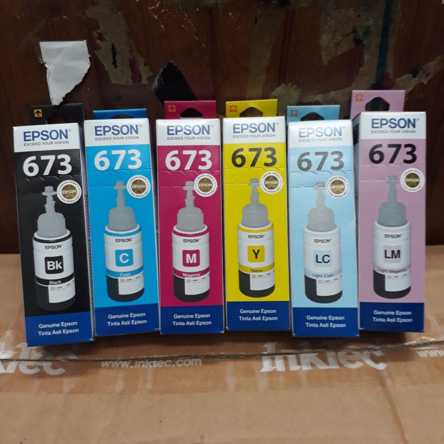 Jual Tinta Epson 673 T673 Original Cyan Magenta Yellow Black Light Ink ...