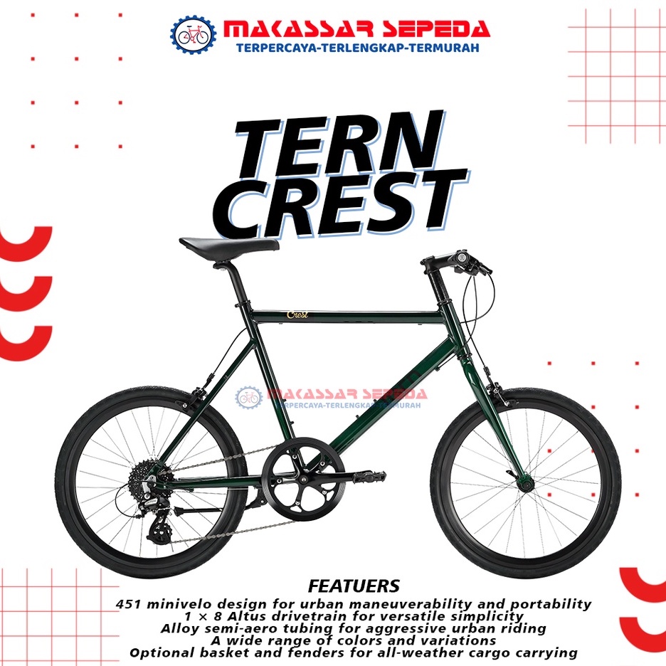 Jual SEPEDA MINI VELO TERN CREST ALLOY 8 SPEED 22INC VBRAKE | Shopee ...