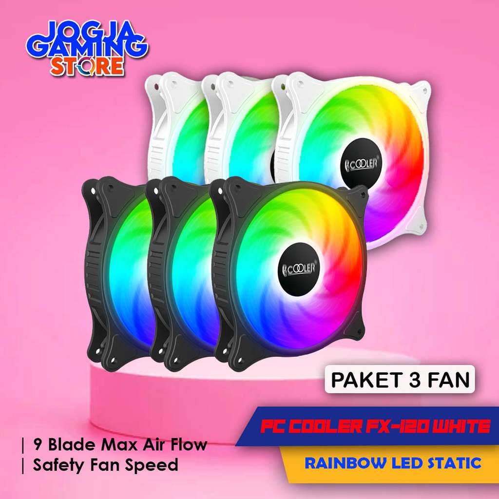 Jual PAKET 3 Pcs FAN PC COOLER FX-120 RAINBOW LED STATIC FAN 120 mm 12 ...
