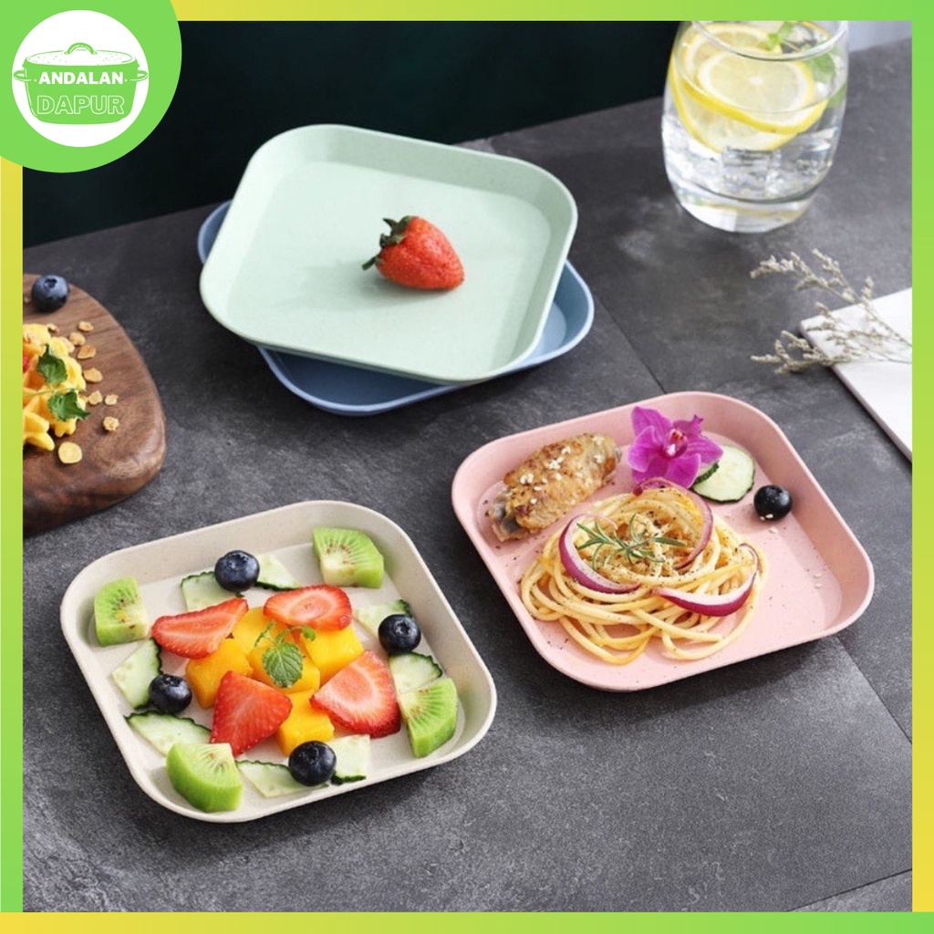 Jual PIRING MAKAN WARNA PASTEL BENTUK KOTAK PLASTIK BAHAN JERAMI WARNA ...