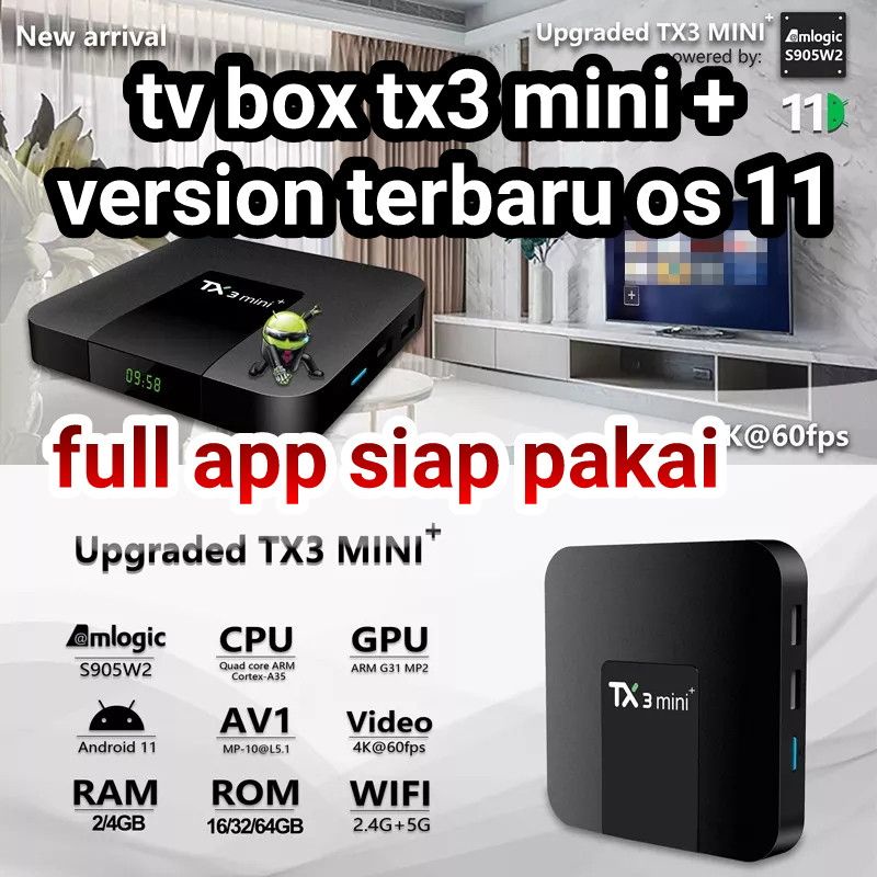 Jual Stb Android smart tv box tx3 mini plus 2gb internal 16gb android os 11 full app setup ...