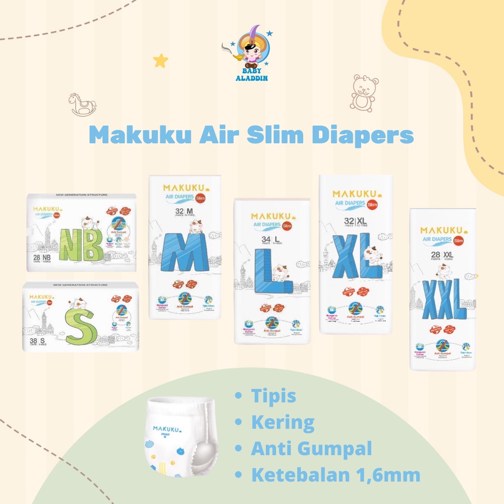 Jual MAKUKU Air Diapers Slim Pants / MAKUKU Air Diapers Slim Tape ...