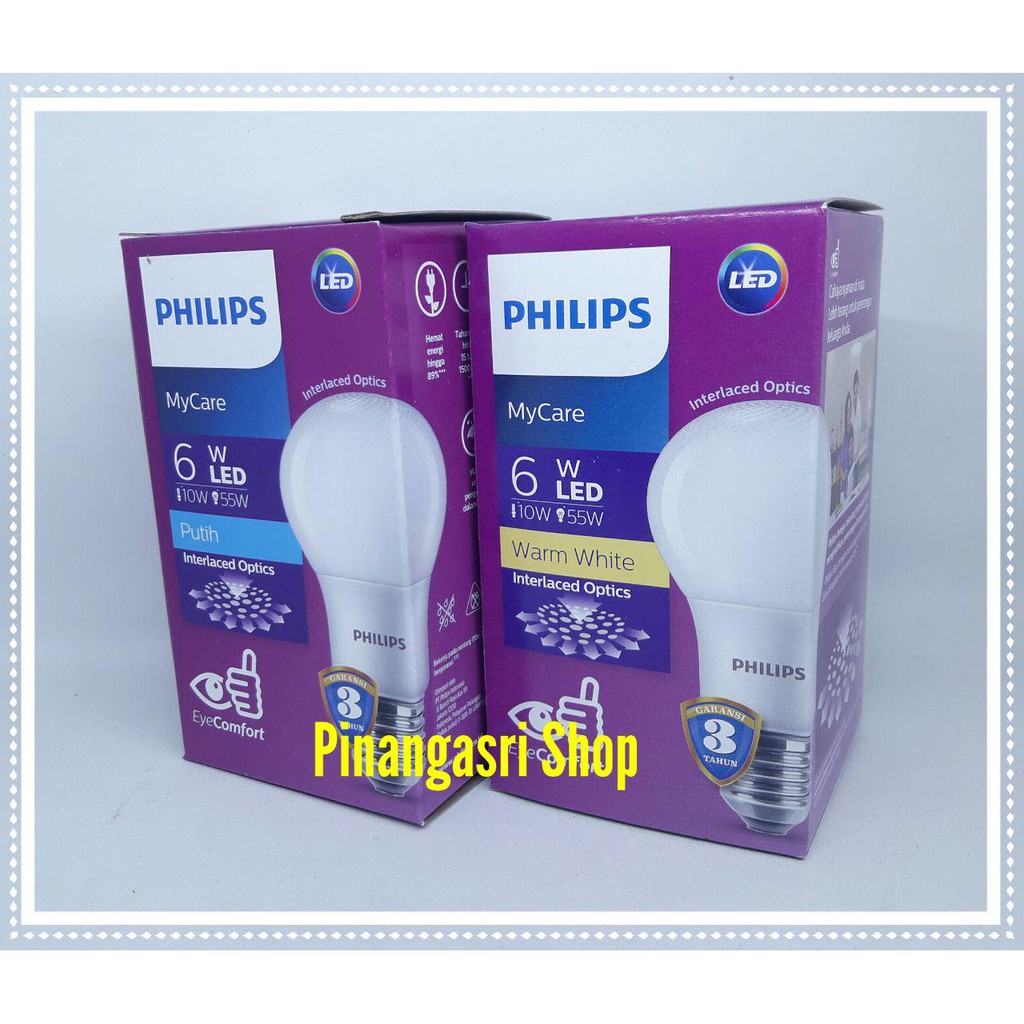 Jual Lampu LED Philips 6 Watt Mycare Putih / Kuning 6w Bulb Ganti ...