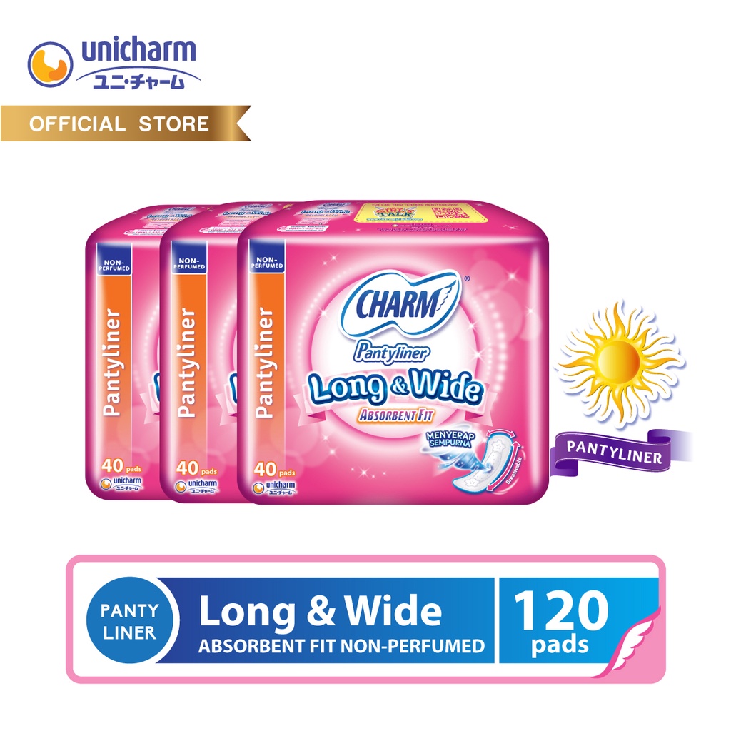 Charm Long & Wide Pantyliner Absorbent Fit Breathable Non Perfumed 40 ...