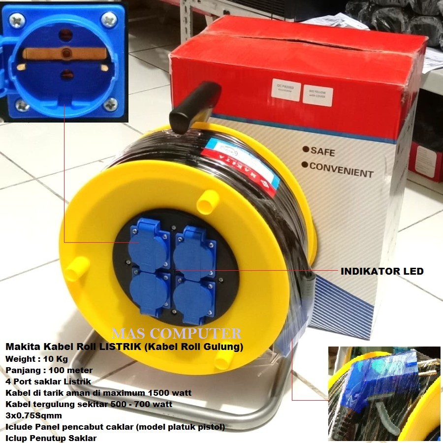 Jual Makita Kabel Roll 100 Meter 4port Saklar Tutup Kabel Listrik ...