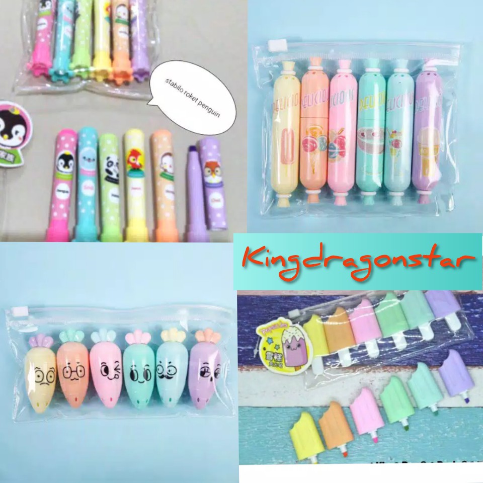 Jual COD 1 SET 6 WARNA STABILO KARAKTER UNIK / STABILLO LUCU IMUT KD119 ...