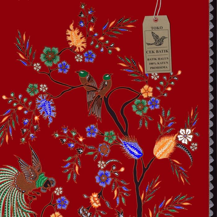 Jual Kain Batik - Motif Burung Dan Bunga Dasar Warna (Merah ) Indonesia ...