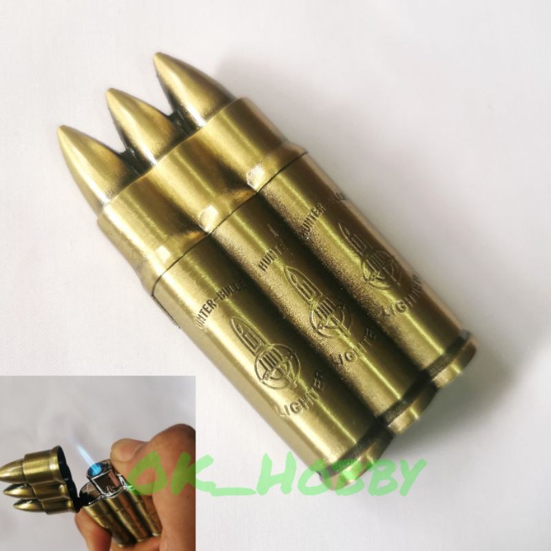 Jual Korek Api Gas Unik Bentuk Peluru 3 Baris - Mancis Koleksi Unik ...