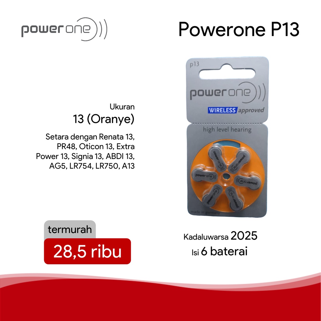 Jual Baterai Alat Bantu Dengar PowerOne P13 | Shopee Indonesia
