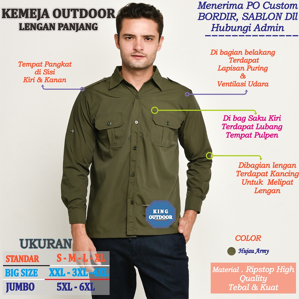 Jual KEMEJA KERJA OUTDOOR PREMIUM LENGAN PANJANG HITAM | OUTFIT ...