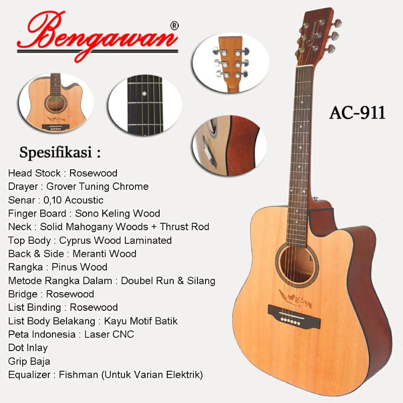 Jual GITAR AKUSTIK ELEKTRIK ORIGINAL BENGAWAN AC - 911 Indonesia|Shopee Indonesia