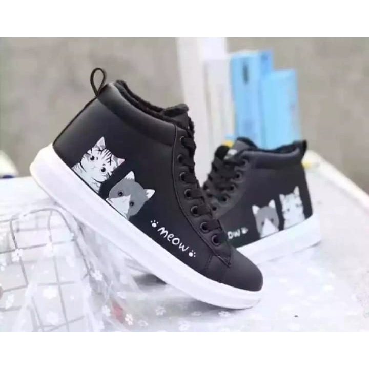 Jual Sepatu Anak Lucu Boot Motif Meow Putih Hitam Trendi / spatu ...