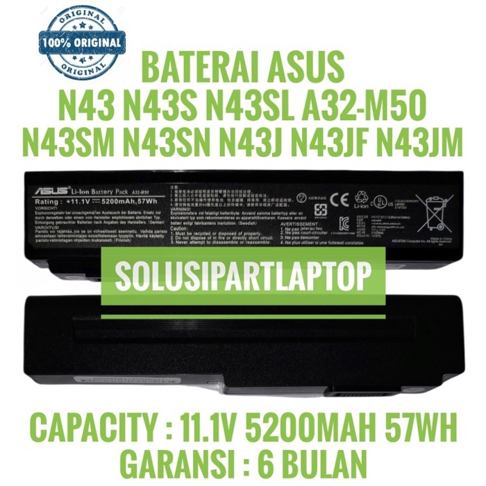 Jual Baterai Laptop Asus N43 N43S N43SL N53 n61j Series / A32-M50 ...