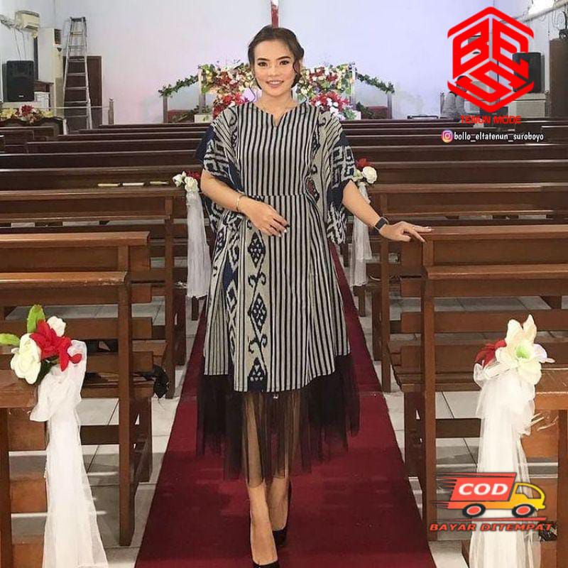 Jual Long dress tenun kombinasi tile / Long dress terbaru / Long dress ...