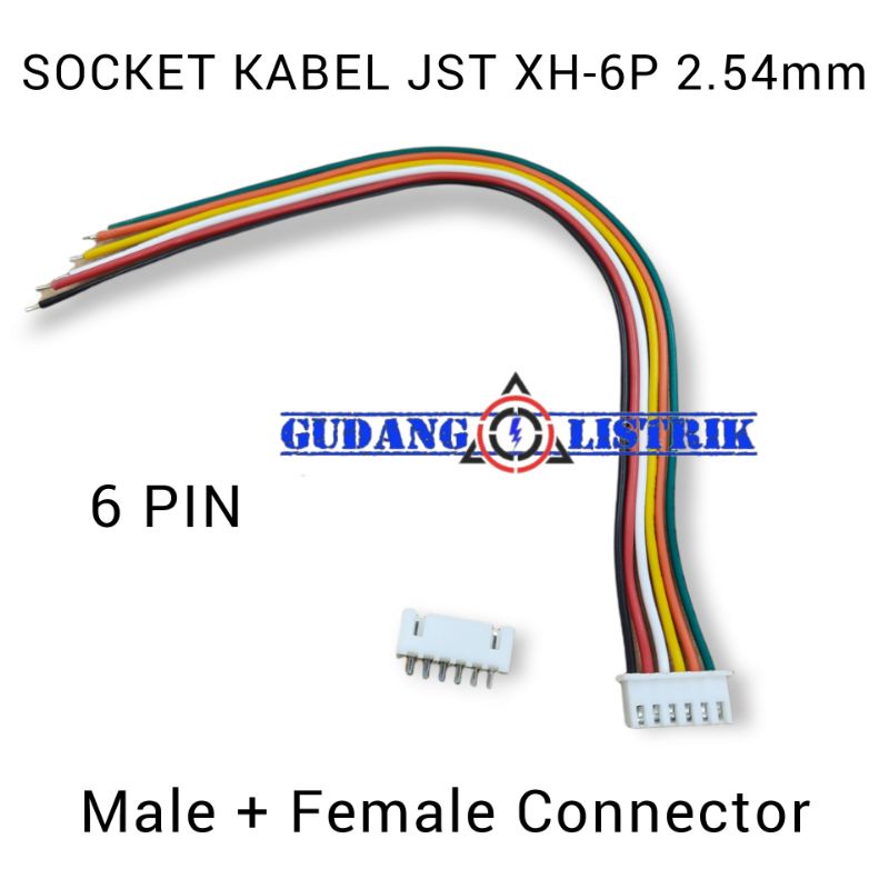 Jual Socket Kabel JST XH-6P 2.54mm Pitch Connector Male Female AWG22 Indonesia|Shopee Indonesia