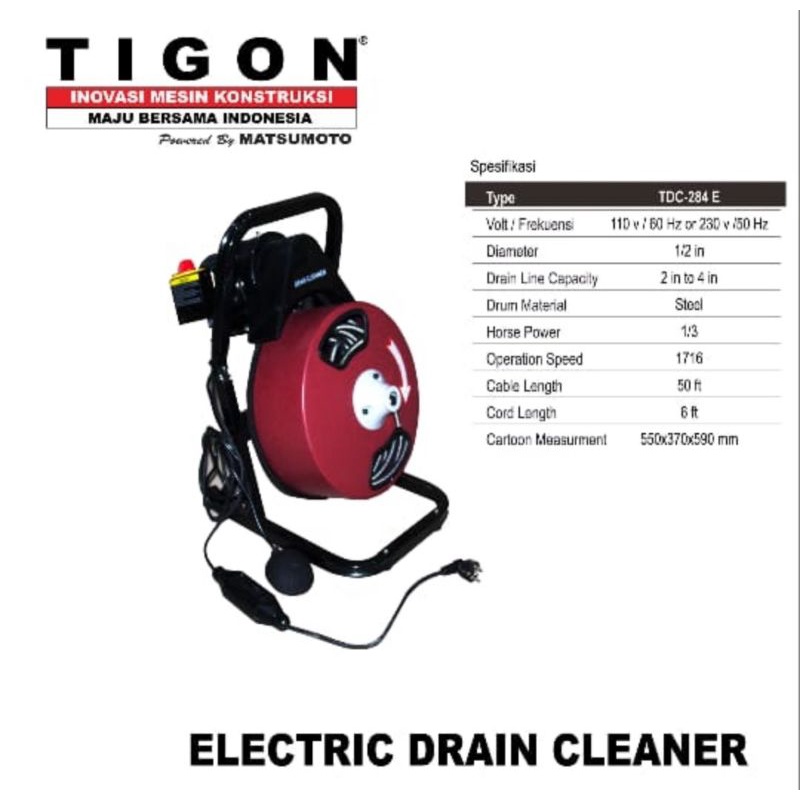Jual Mesin Pembersih Pipa Drain Cleaner 15 Meter TIGON | Shopee Indonesia
