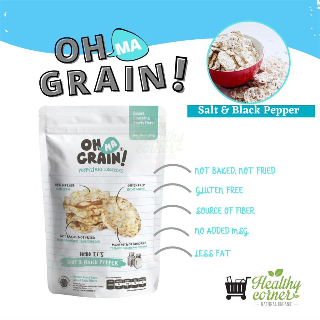 Jual Oh Ma Grain Rice Crackers Salt Black Pepper 50g Snack Gluten Free ...