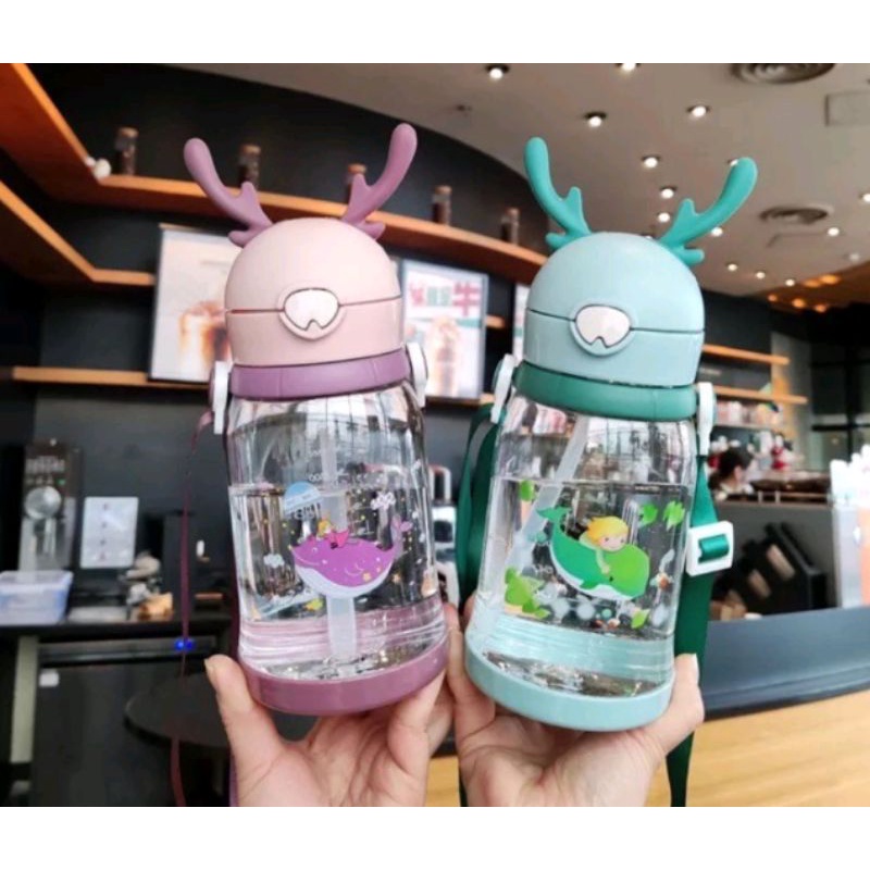 Jual Botol minum tali sedotan tanduk rusa/botol minum anak 600 ML | Shopee Indonesia