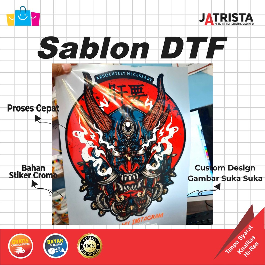 Jual Sablon Setrika DTF Custom Free Desain Lebar 60cm A4, A3, 1/2Mtr ...