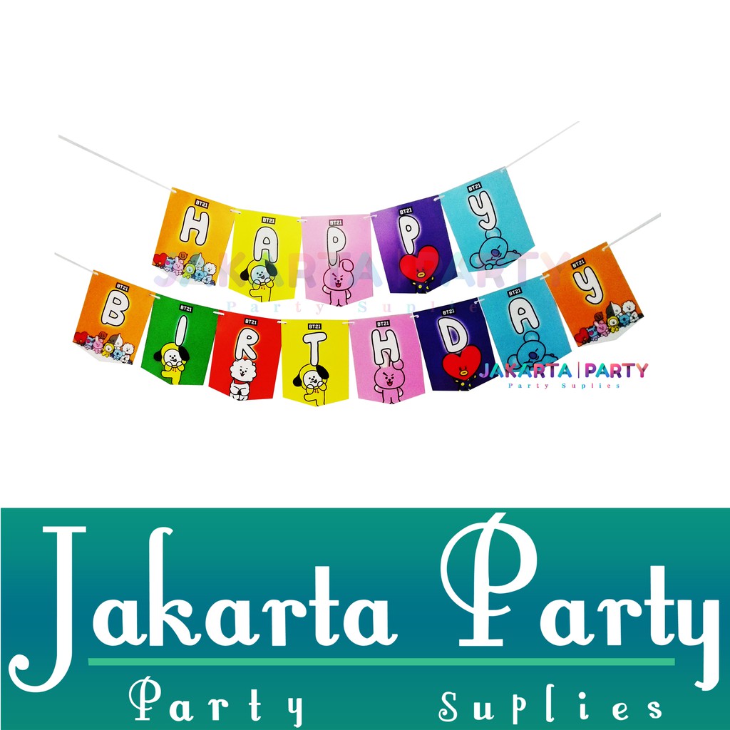 Jual Banner Happy Birthday Karakter BT21 / Bunting Flag HBD BT21 ...