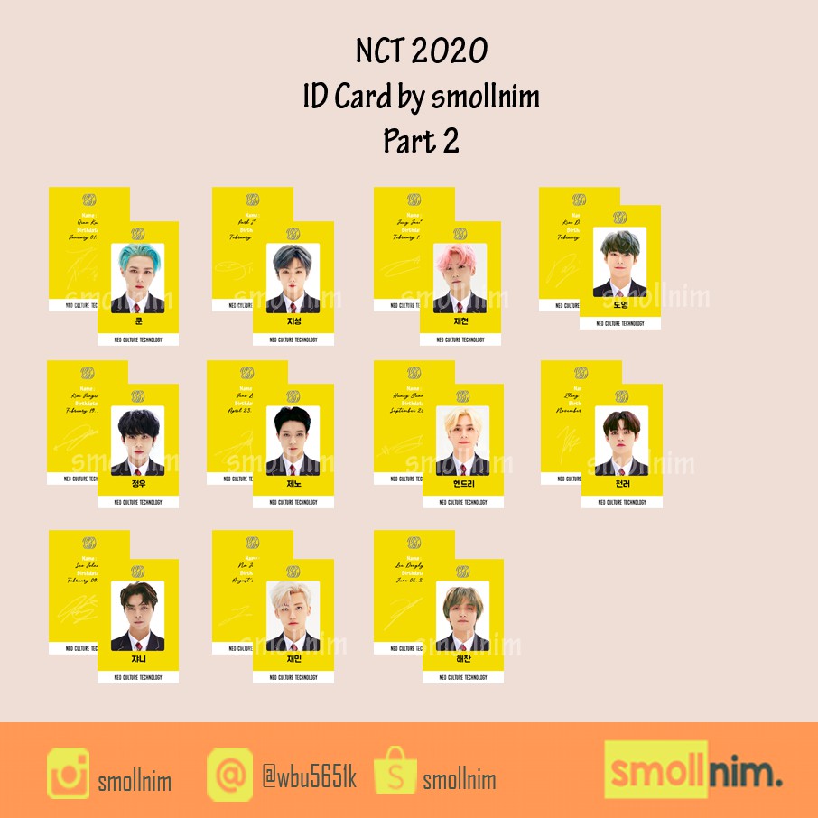 Jual [ Part 2 ] NCT 2020 Pas Photo / ID Card Fanmade | Shopee Indonesia